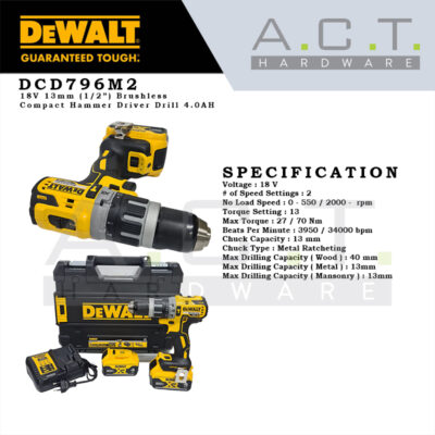 Dewalt Cordless Hammer Drill Driver DCD796M@