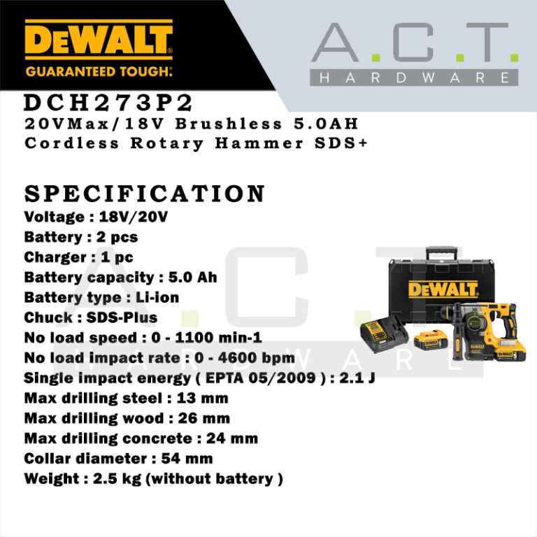 Dewalt DCH273P2, 20V/18V Cordless 3-Mode Rotary Hammer Brushless 5.0AH ...