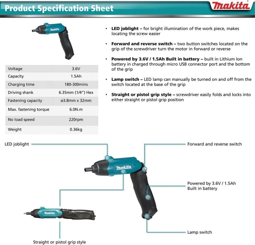 Makita DF001DW, 3.6V In-Line Cordless Screwdriver | A.C.T. Hardware