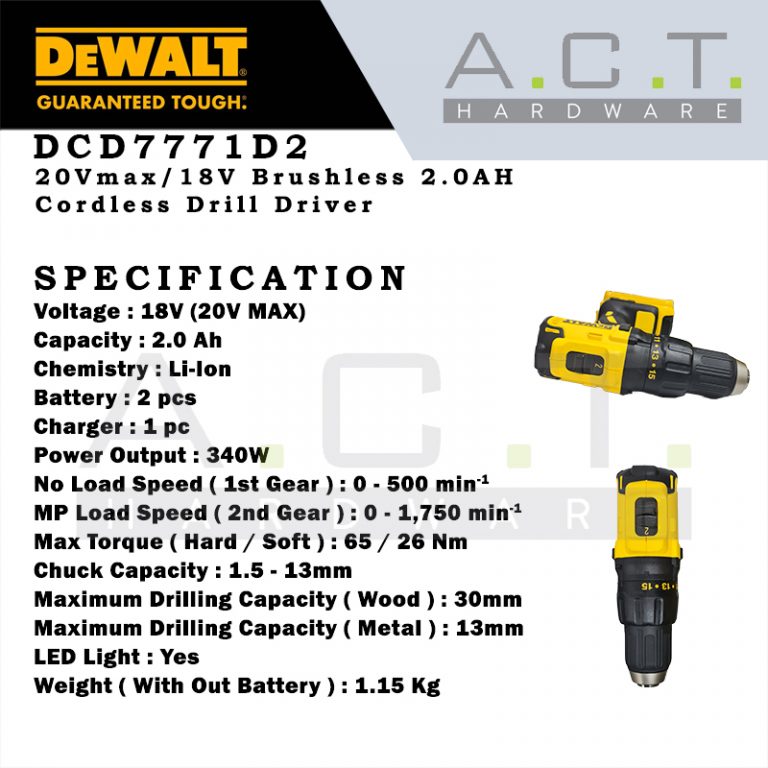Dewalt Cordless Drill Driver DCD7771D2