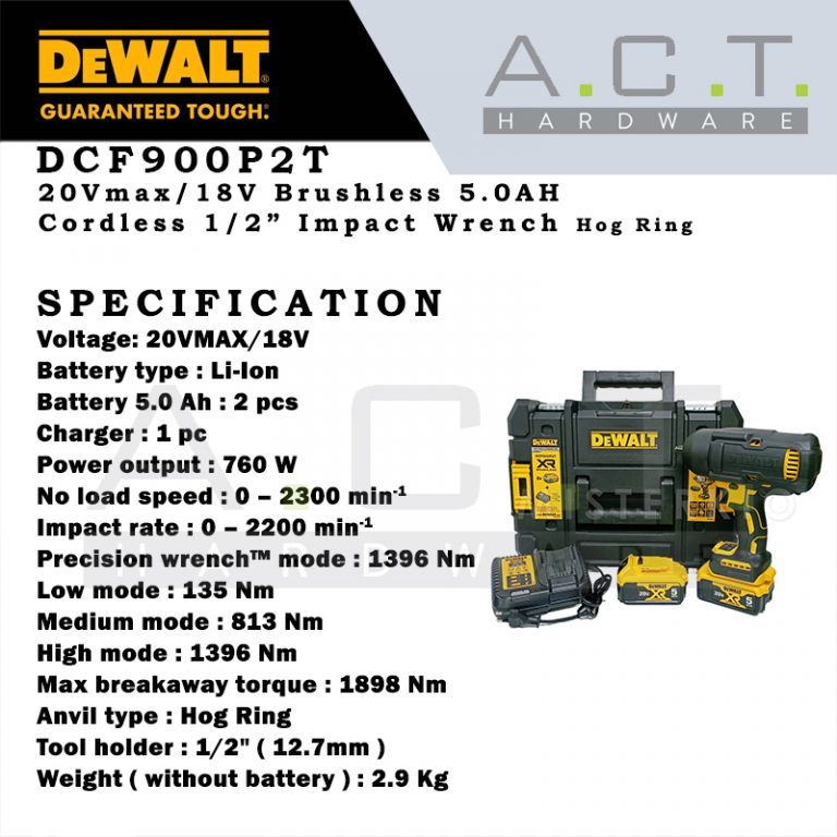 Dewalt Cordless Impact Wrench DCF900P2T