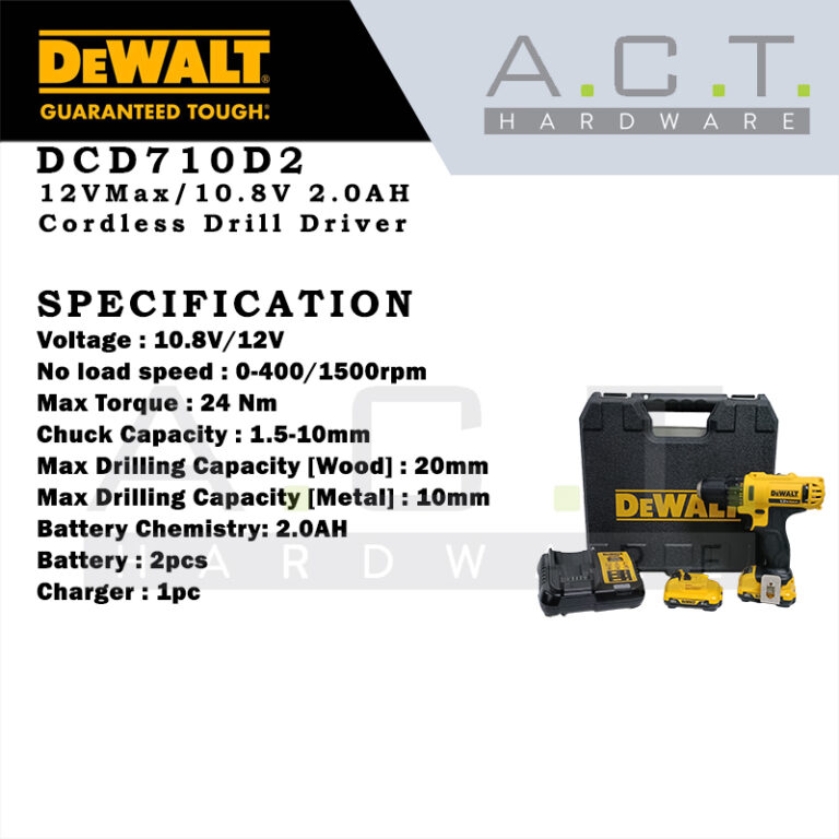 Dewalt DCD710D2, 12Vmax/10.8V Cordless Drill Driver 2.0AH | A.C.T. Hardware