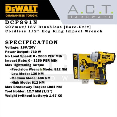 Dewalt Cordless Impact Wrench DCF891N